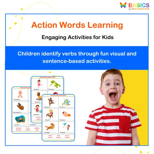 Action Words Worksheets: Identify Verbs with Illustrated Act